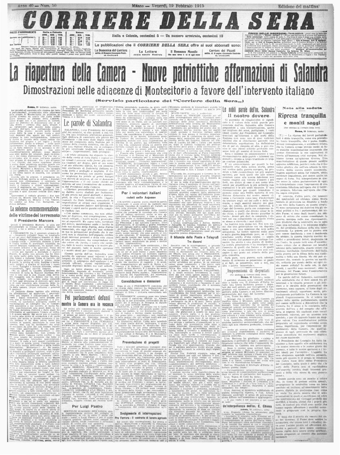 Il Diario Della Guerra | 19 febbraio 1915 | Il diario della Guerra